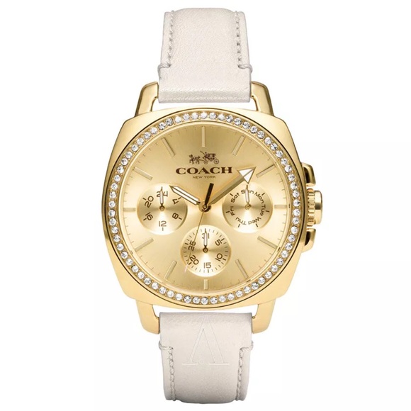 Coach | Accessories | Coach Boyfriend Leather Strap White And Gold ...